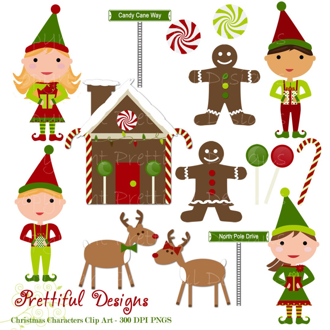 Christmas Characters Clip Art Elf, Elves, Gingerbread, Reindeer ...