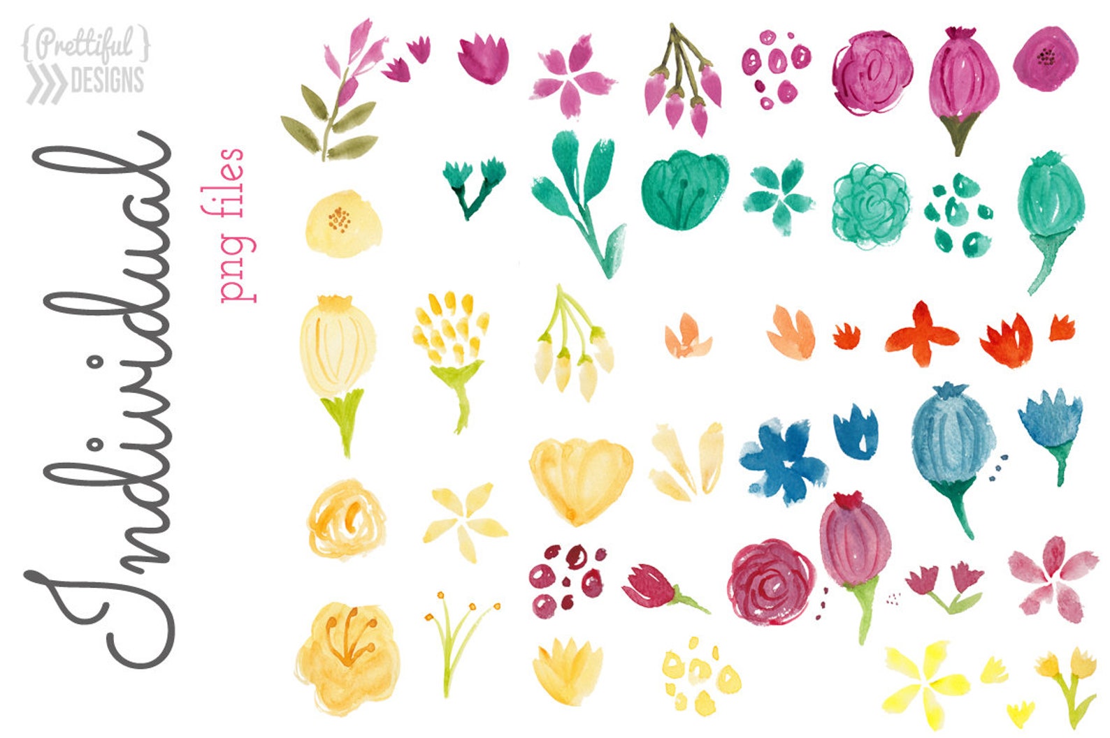 Watercolor Flower Clip Art Commercial Use 70 Individual - Etsy