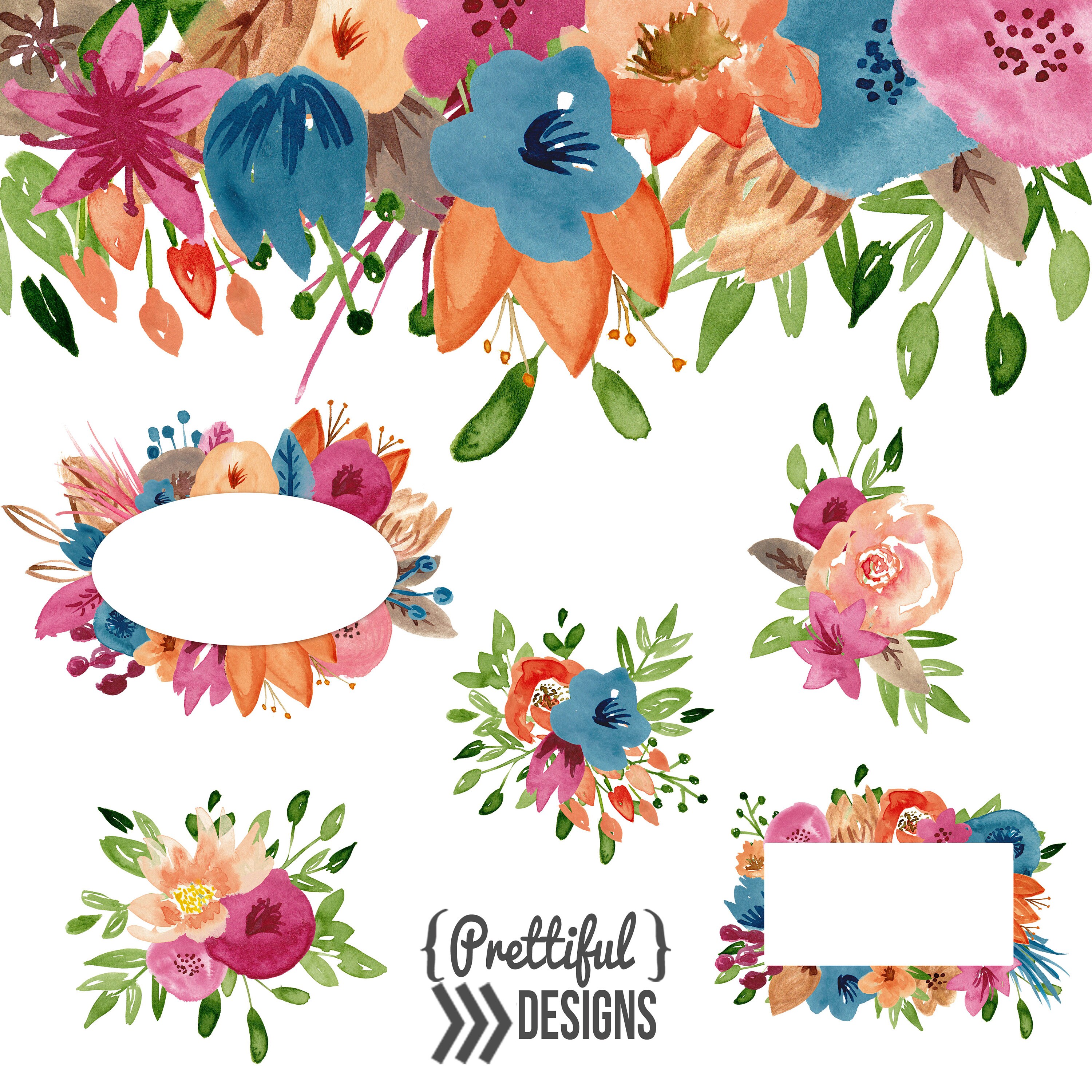 Watercolor Flower Clip Art Commercial Use 70 Individual - Etsy