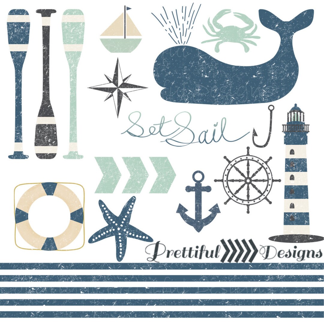 Nautical Clip Art Grunge Textured Digital Scrapbooking Clipart - Etsy