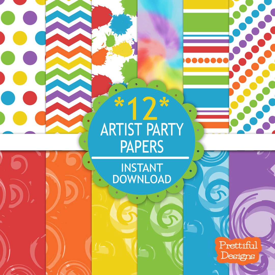 Artist Party Digital Paper Pack Rainbow Color Paper Chevron - Etsy