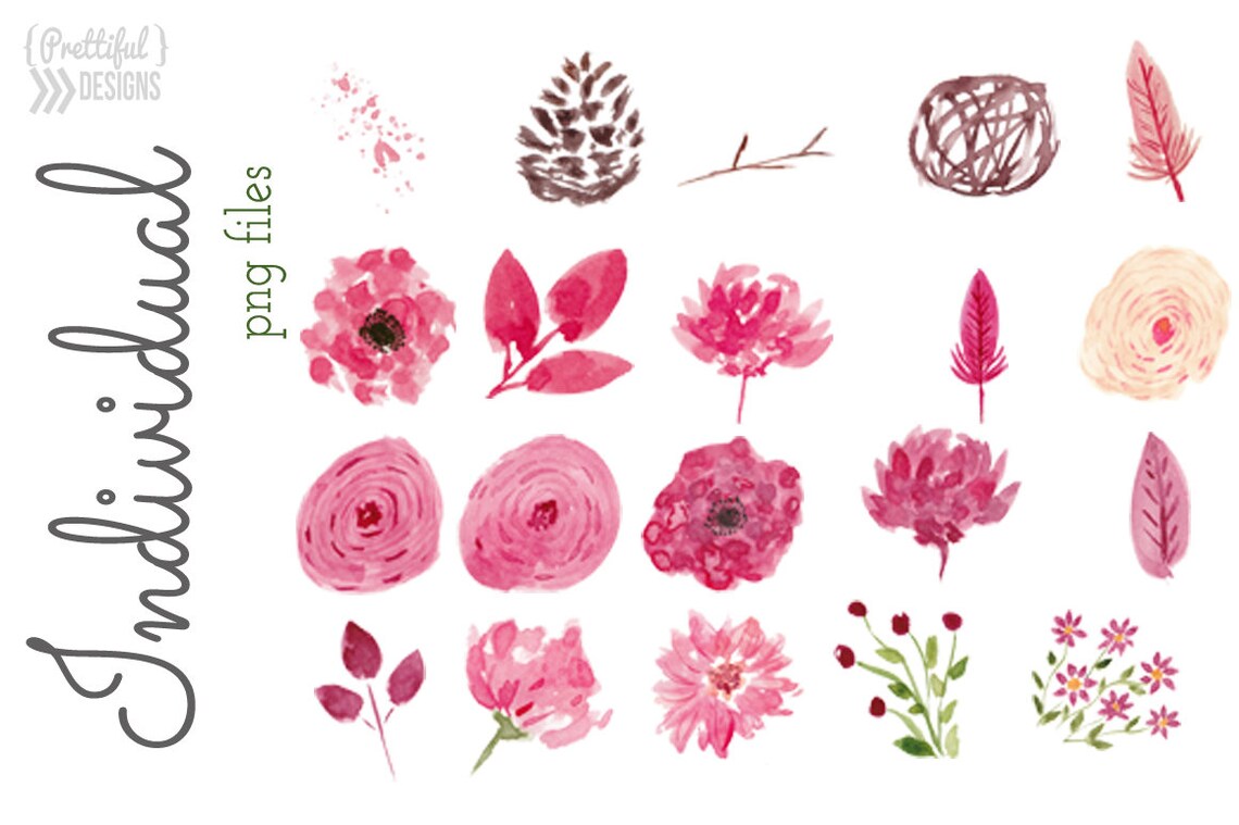 Watercolor Flower Clip Art Commercial Use 54 Individual - Etsy
