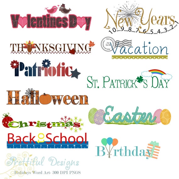 Holiday Word Art Clip Art Christmas Halloween Easter Commercial Use by ...