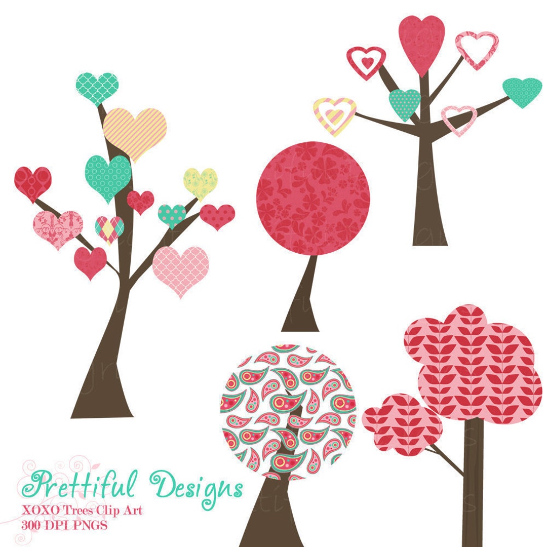 Valentine Tree Clip Art for Scrapbooking, Invitations, Paper Goods ...