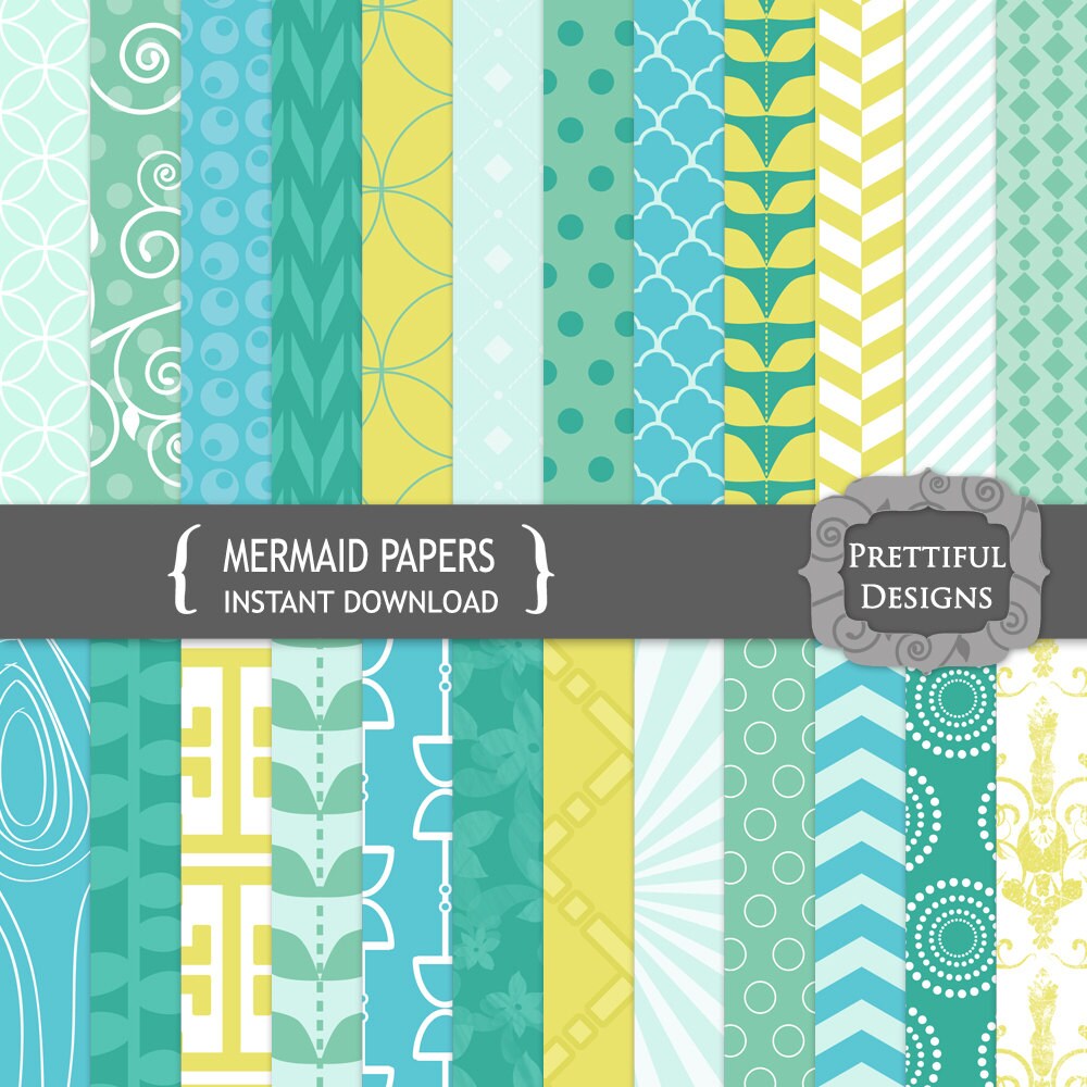 Mermaid Digital Paper Scrapbooking Printable Paper Pack Instant ...