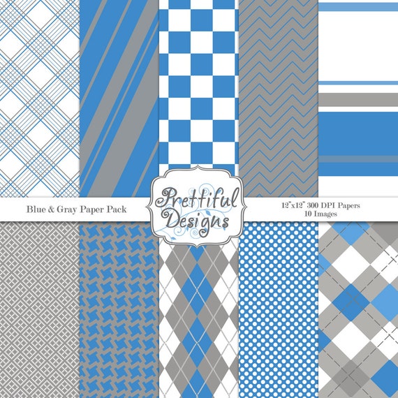 Sports Team Colors Digital Paper Pack Blue and Gray | Etsy