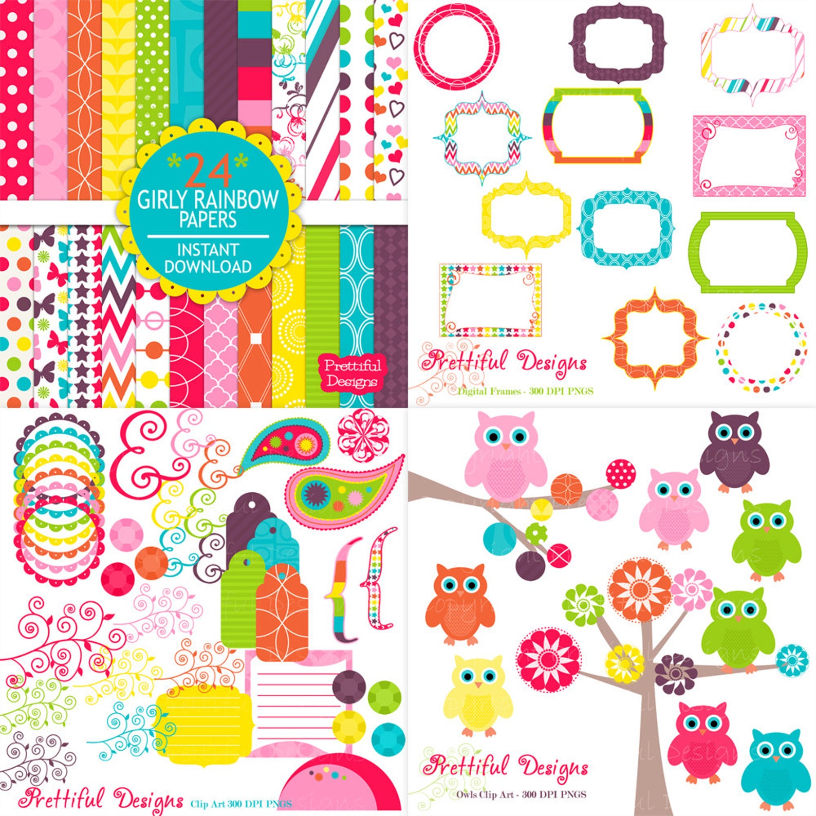 Digital Scrapbook Kit With Papers Frames Owls and Clip Art - Etsy