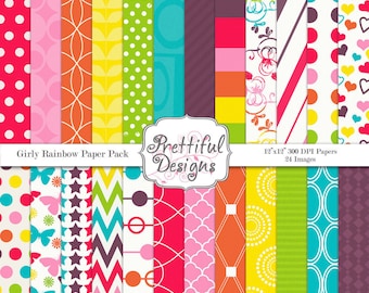 Bounce House Digital Paper Pack in Rainbow Colors Polka Dots Stripes ...