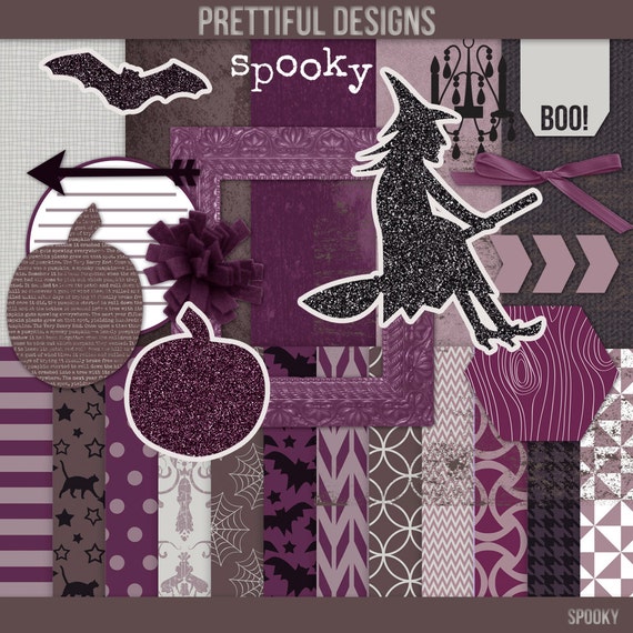 Halloween Digital Papers and Clip Art Silhouette Glitter | Etsy