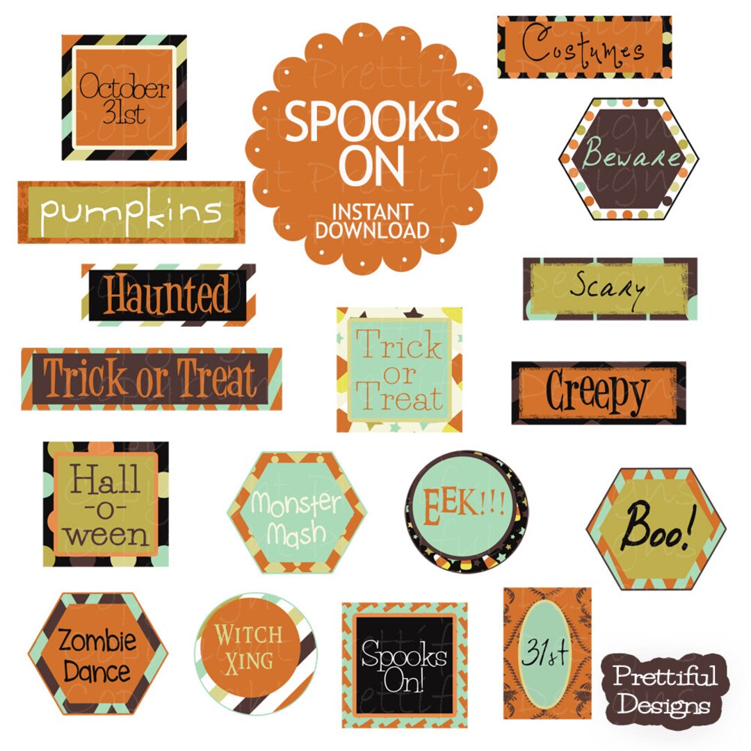 Halloween Labels Word Art Tags for Digital Scrapbook Party Decorations ...