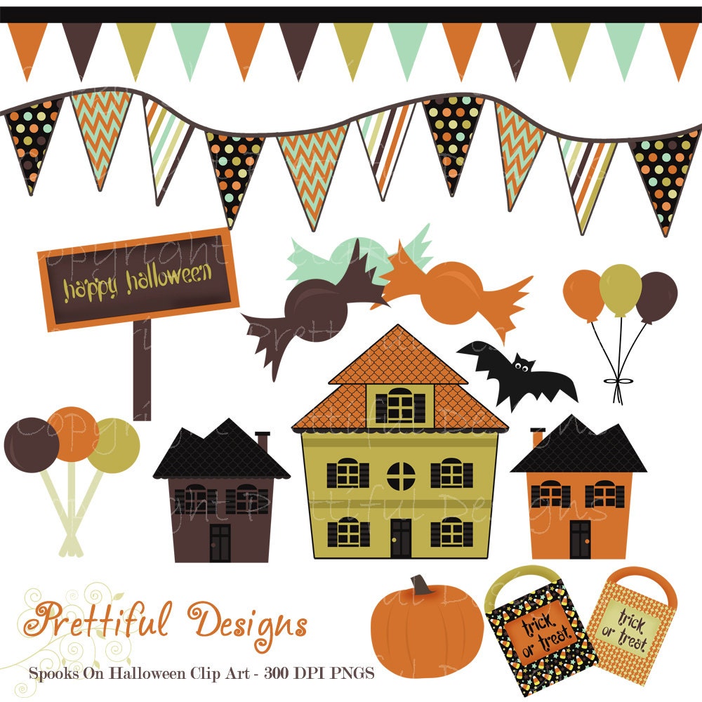 Halloween Clip Art Haunted House Banner Pumpkin Trick or Treat Bag ...