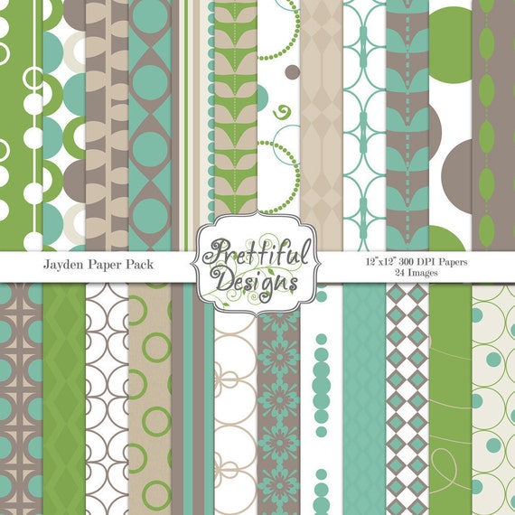 Blue and Green Digital Paper Pack for Commercial Use by Prettiful ...