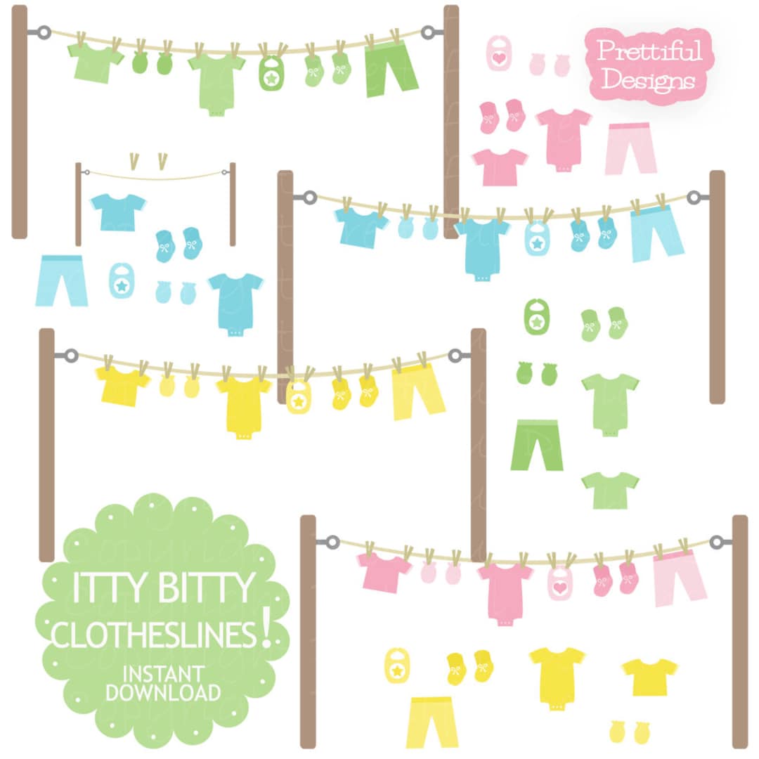 Baby Clothesline Clip Art With Baby Bodysuits Mitten Bootie Bib in Pink ...