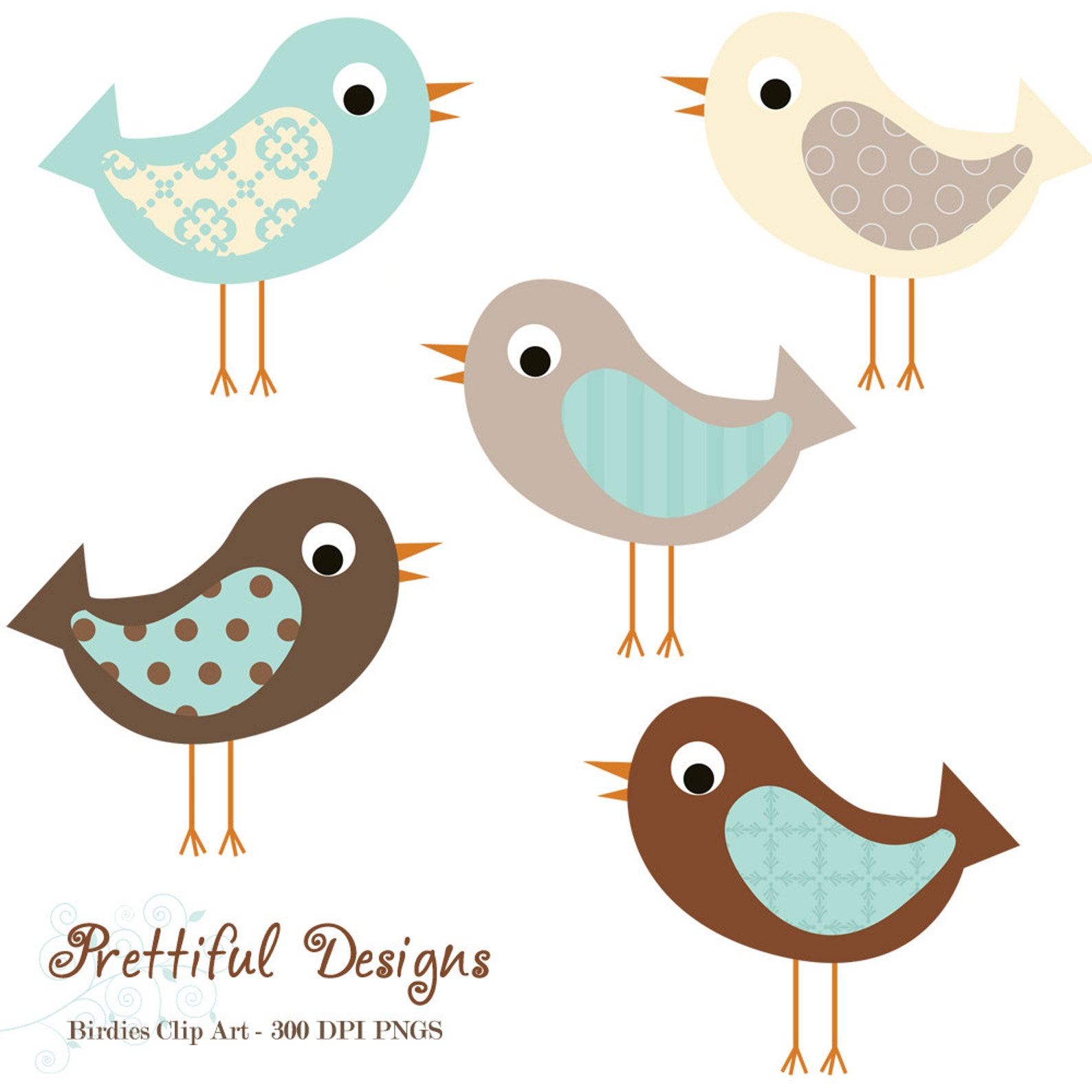 Baby Boy Bird Clip Art Blue Brown Pattern Bird Clipart Instant Download ...