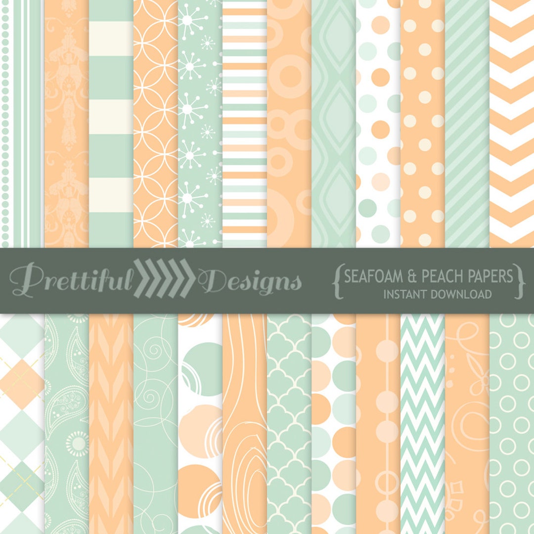 Digital Paper Seafoam and Peach Background Scrapbook Pattern - CU Ok - Etsy