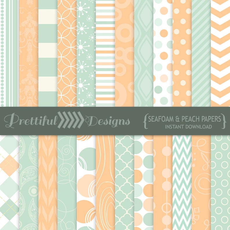 Digital Paper Seafoam and Peach Background Scrapbook Pattern - CU Ok - Etsy