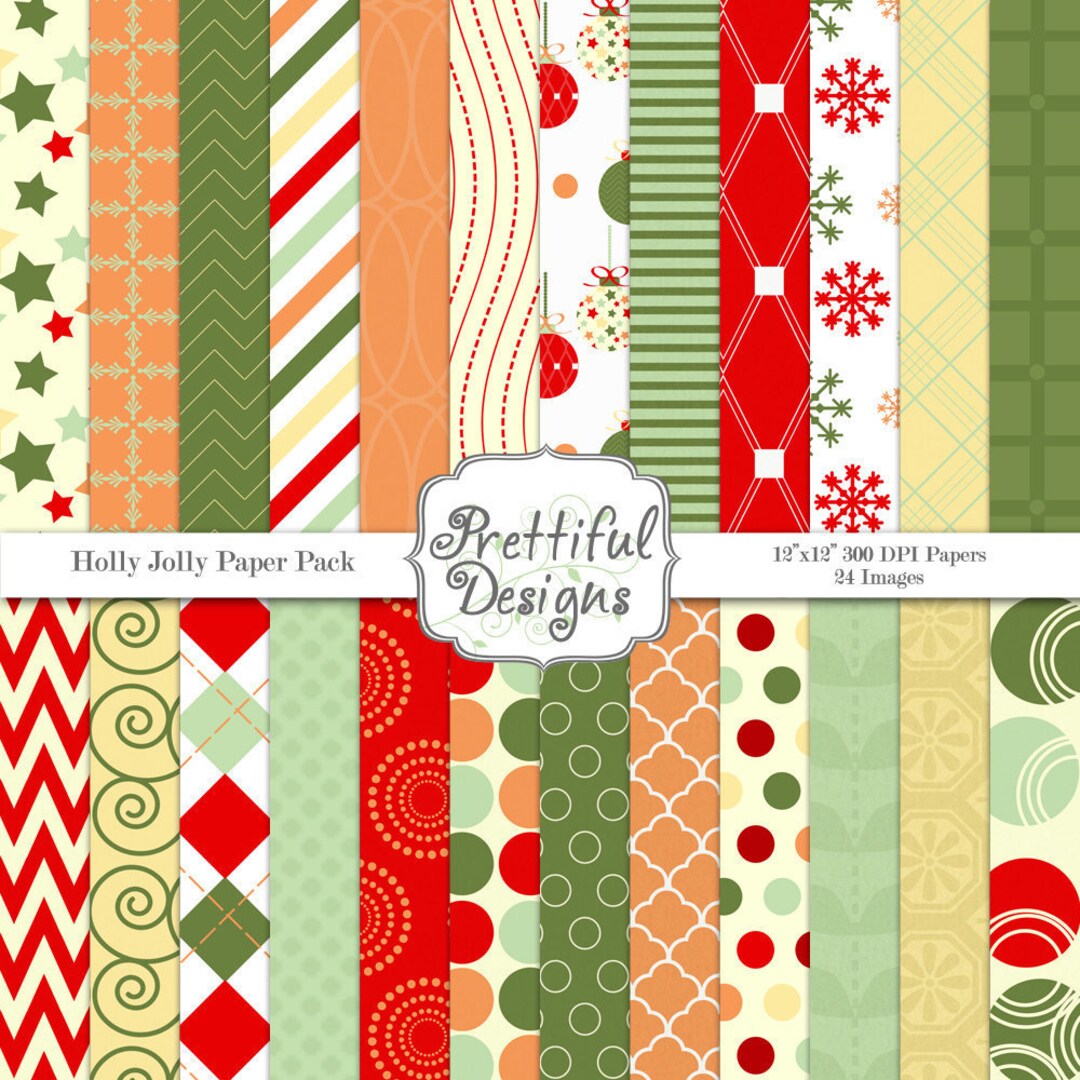 Christmas Digital Paper Scrapbooking Papers Holly Jolly - Etsy
