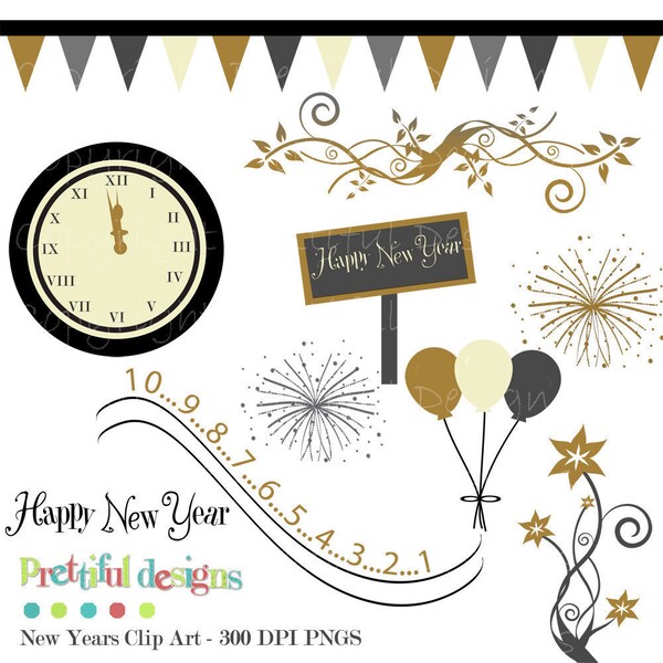 New Years Clip Art - Etsy
