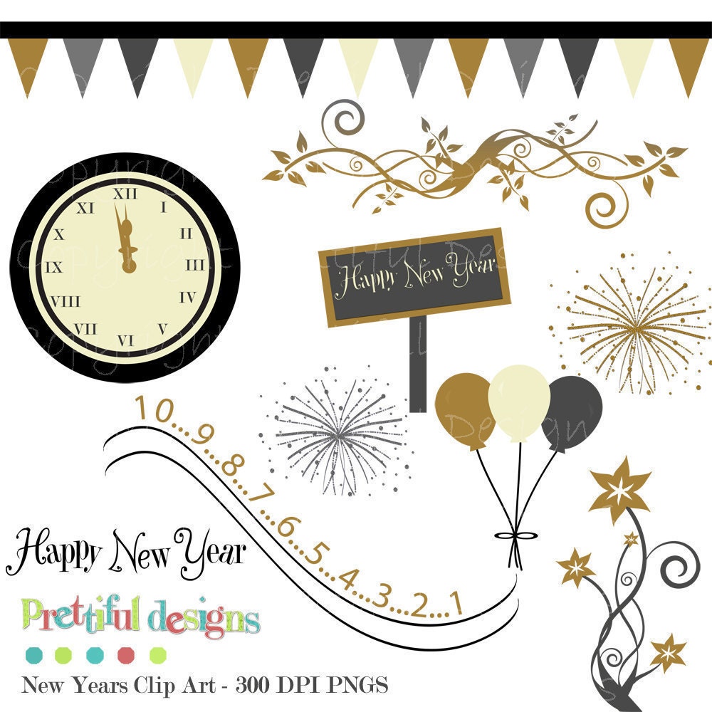 New Years Clip Art - Personal or Commercial Use - Etsy
