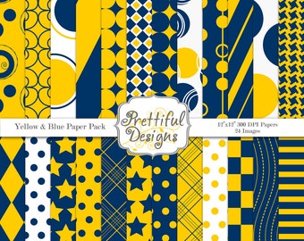 Blue and Yellow Sports Team Digital Paper Pack | Etsy