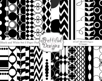 Black and White Digital Paper, Background, Scrapbook Papers, Commercial ...