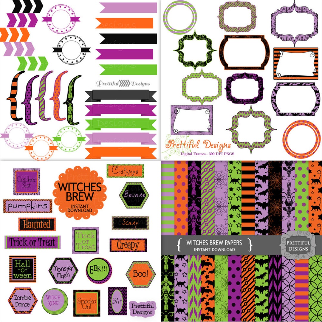 Halloween Kit Commercial Use Digital Scrapbook Kit Clipart Invitations ...