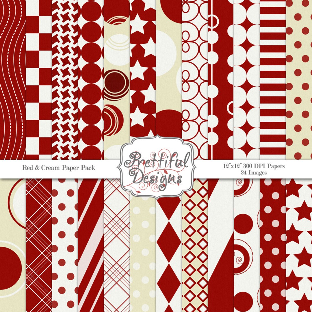 Sports Teams Colors Digital Paper Pack Red and Cream Personal and ...