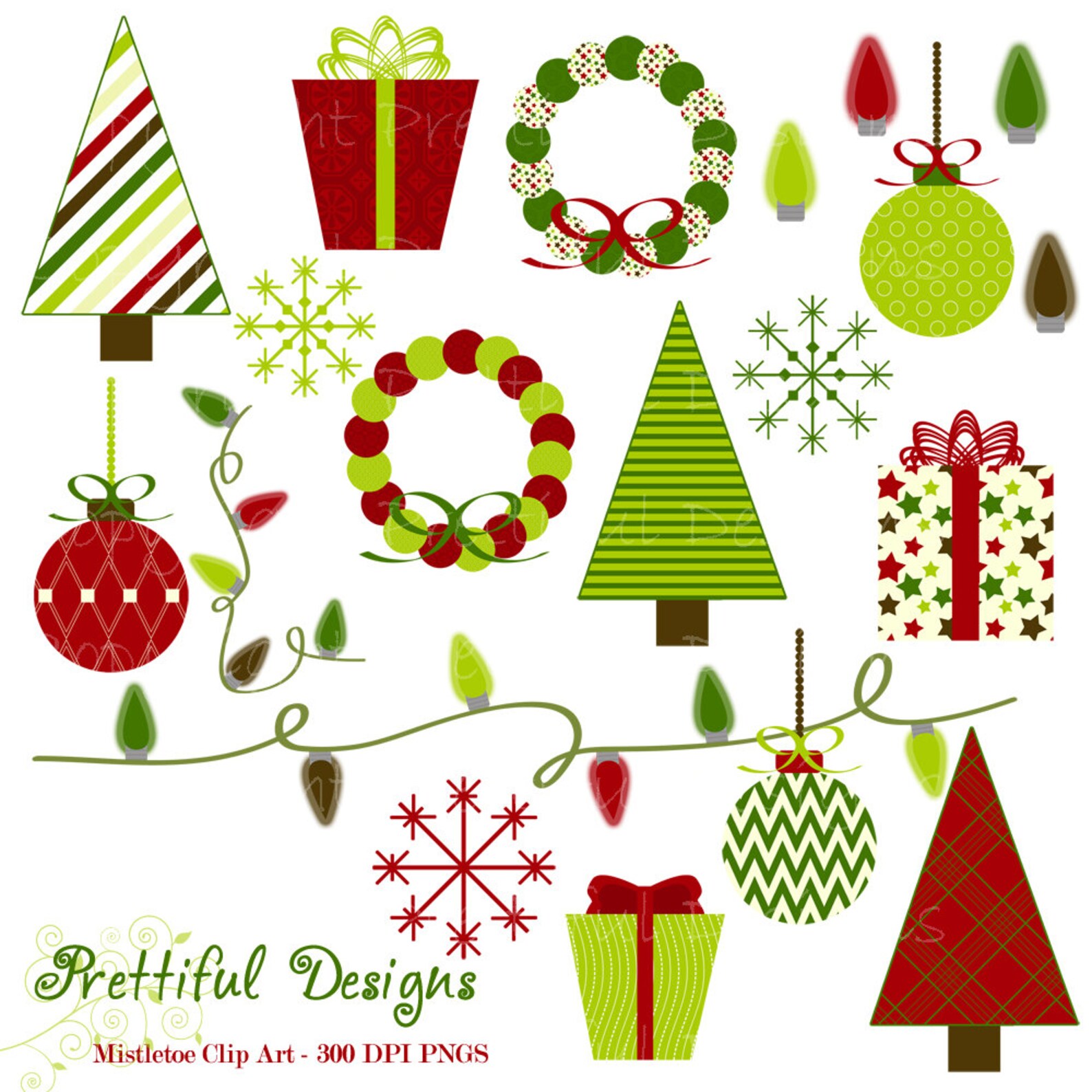 Christmas Clip Art Tree Wreath Ornament Snowflake Commercial - Etsy