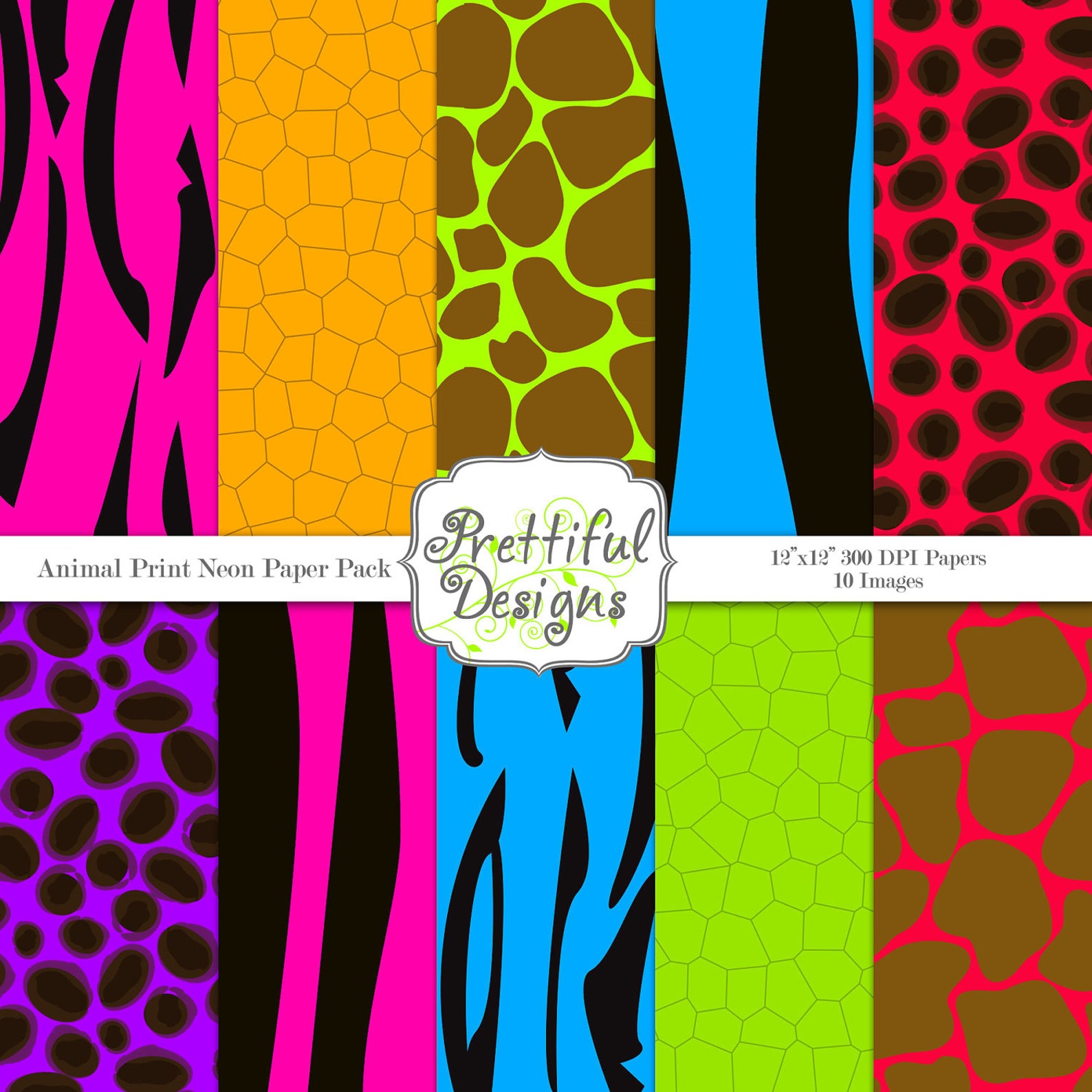 Animal Print Neon Digital Paper Pack for Digital Scrapbooking ...
