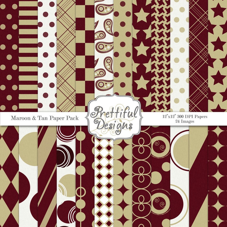 Maroon and Tan Digital Paper Pack Sports Team Colors - Etsy