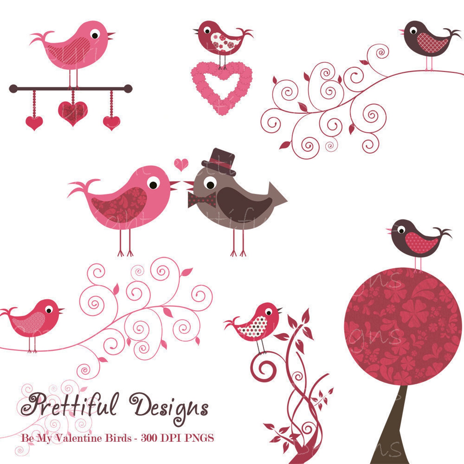 Clip Art Valentine Bird Digital Scrapbooking Tree Clip Art Swirl Clip ...