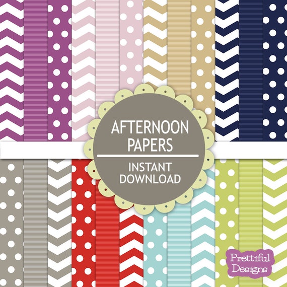 Digital Paper Pack Chevron Polka Dot Stripes Scrapbook Papers | Etsy