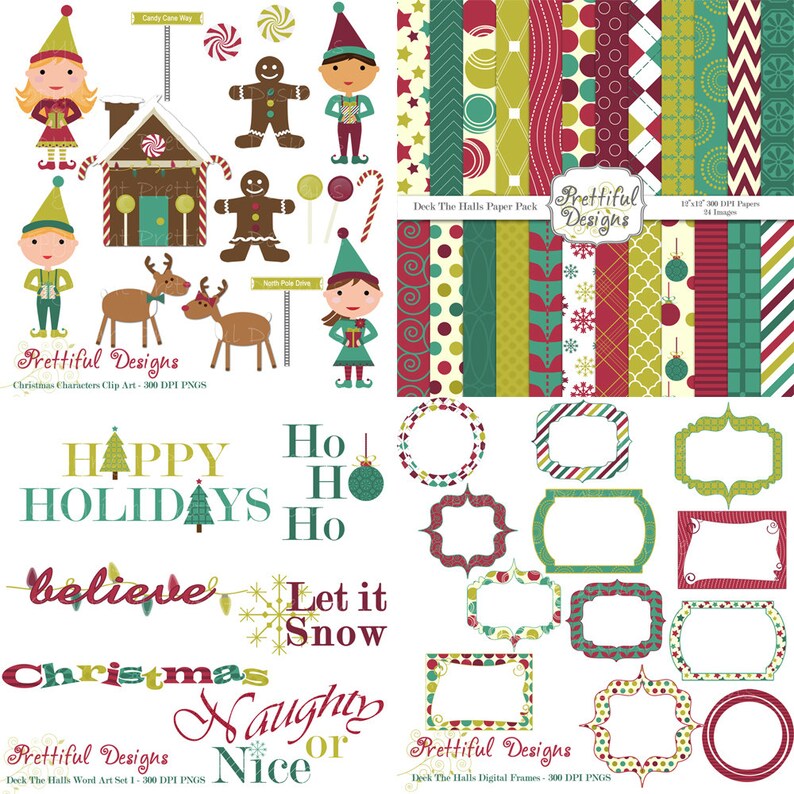 Christmas Digital Scrapbook Kit With Papers Frames and Clip - Etsy