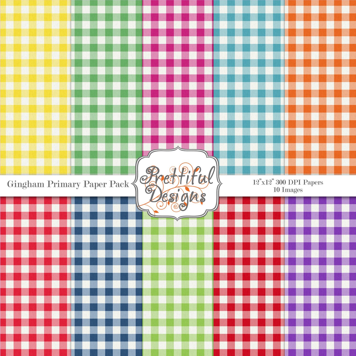 Gingham Digital Paper in Primary Colors - Etsy