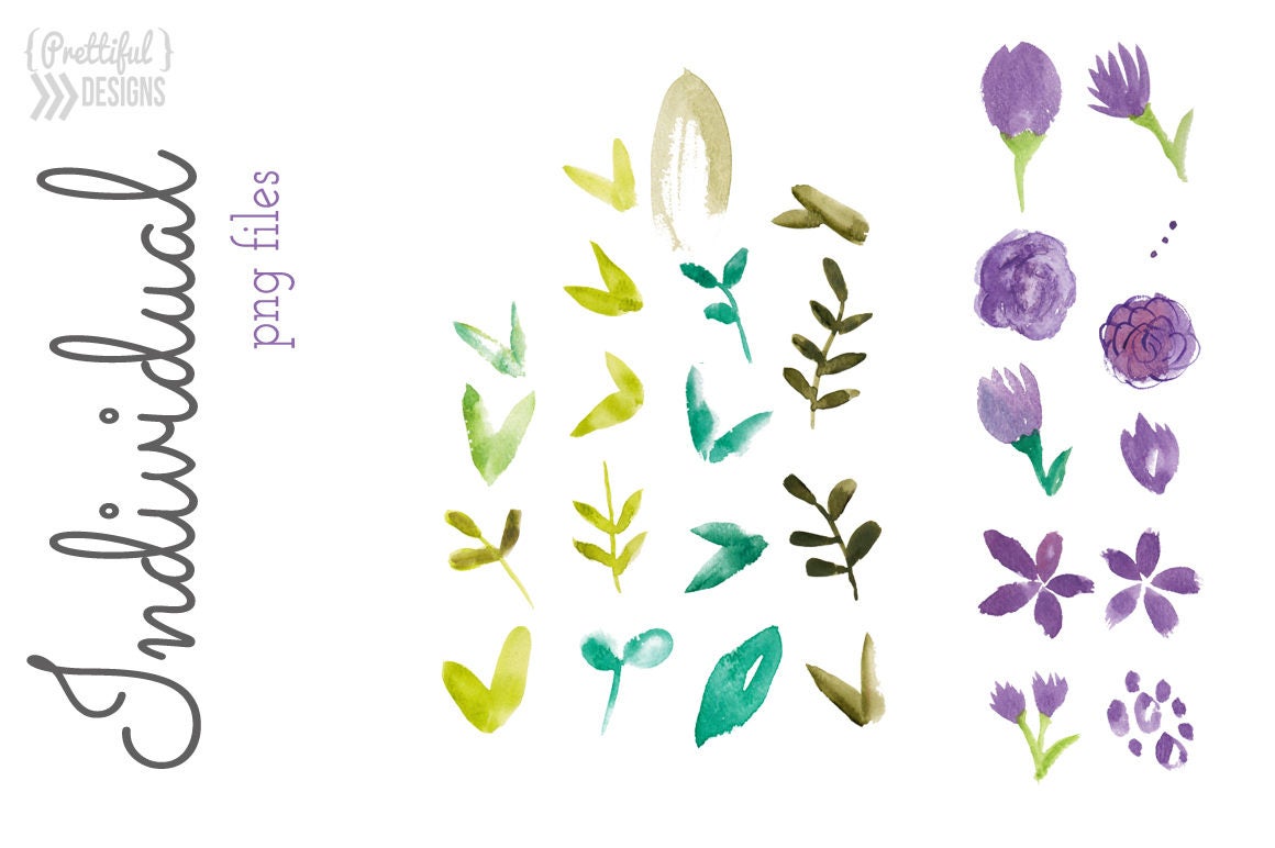 Watercolor Flower Clip Art Commercial Use 70 Individual - Etsy