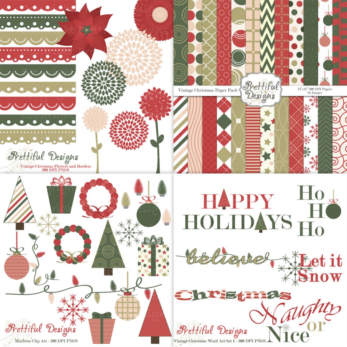 Christmas Digital Scrapbook Kit With Papers, Frames, and Clip Art ...