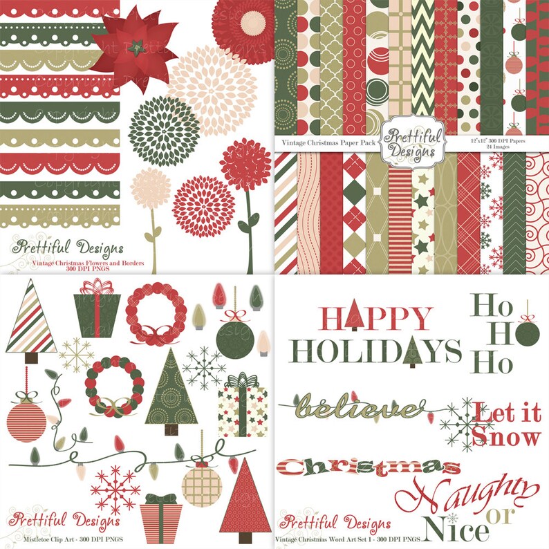 Christmas Digital Scrapbook Kit With Papers, Frames, and Clip Art ...