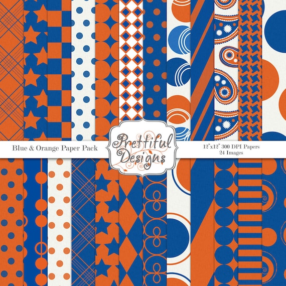 Orange and Blue Sports Team Colors Digital Paper Pack | Etsy