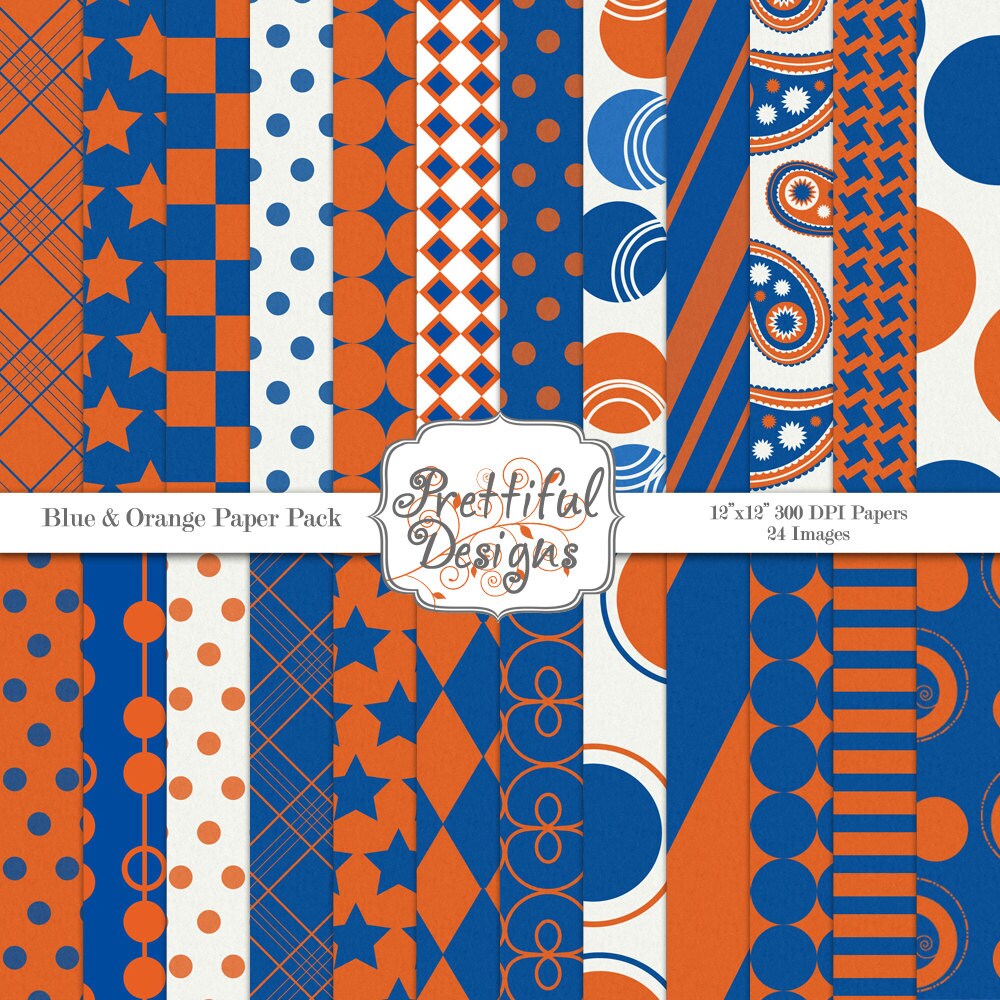 Orange and Blue Sports Team Colors Digital Paper Pack Commercial Use - Etsy