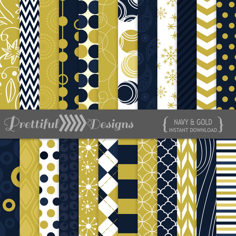 Navy & Gold Digital Paper Pack Personal and Commercial Use - Etsy