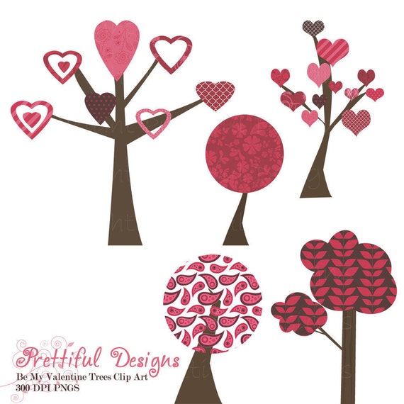 Valentine Tree Clip Art Red and Pink Tree Clipart by Prettiful Designs ...
