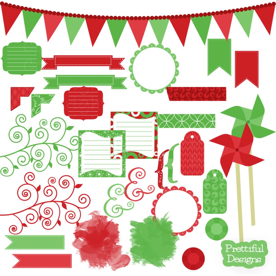 Christmas Clip Art Frames Journal Spots Pinwhells Tags Washi - Etsy