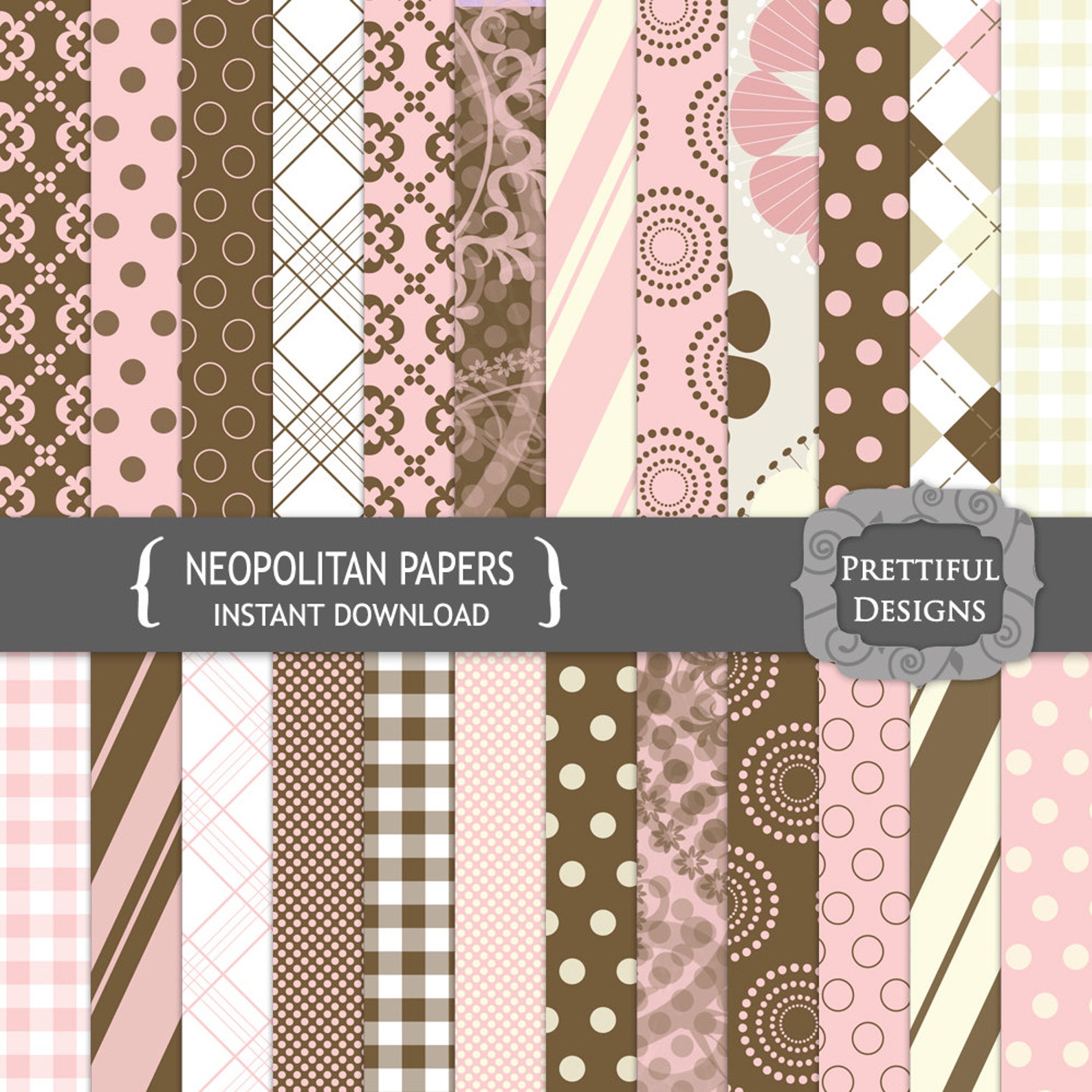 Digital Paper Pack Pink and Brown Paper Backgrounds Neopolitan - Etsy