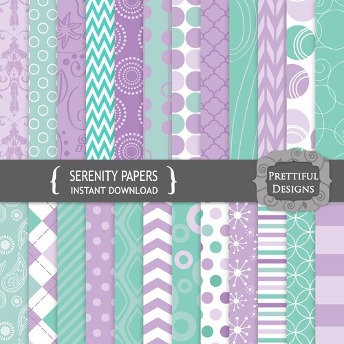 Purple and Aqua Digital Paper Pack Patterned Paper Instant - Etsy