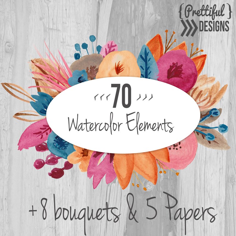 Watercolor Flower Clip Art Commercial Use 70 Individual - Etsy