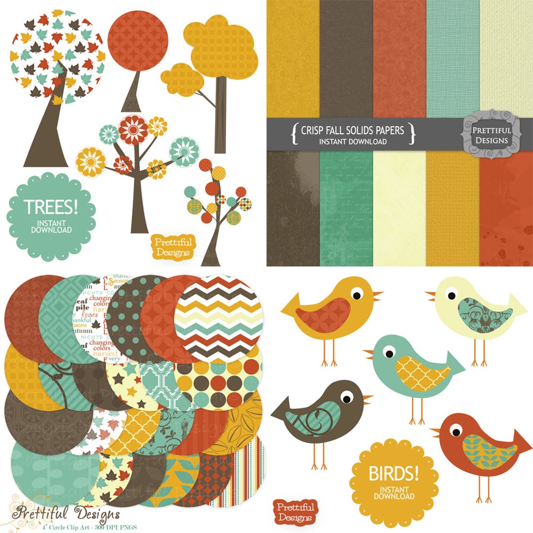Fall Digital Scrapbook Kit Clip Art Bird Patterned Scrapbooking ...