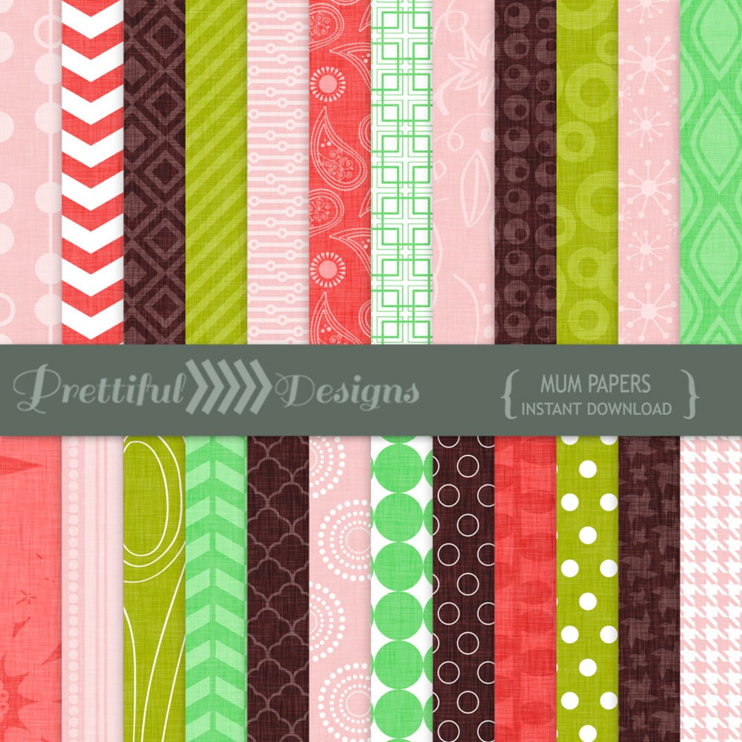 Digital Paper Pack Commercial Use Pink Green and Brown - Etsy