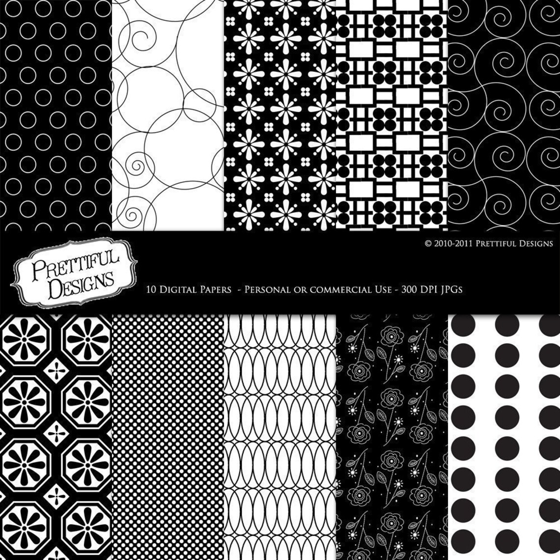 Black and White Digital Paper Pack Personal or Commercial Use - Etsy