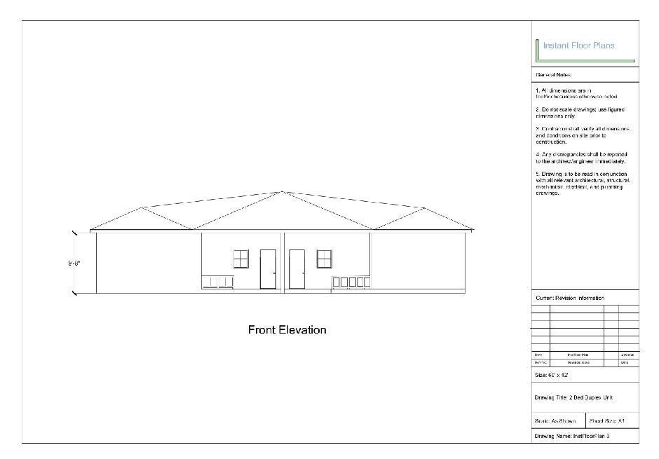 2-bed Duplex House Plan: 42x60 Ft, PDF + CAD Files - Etsy