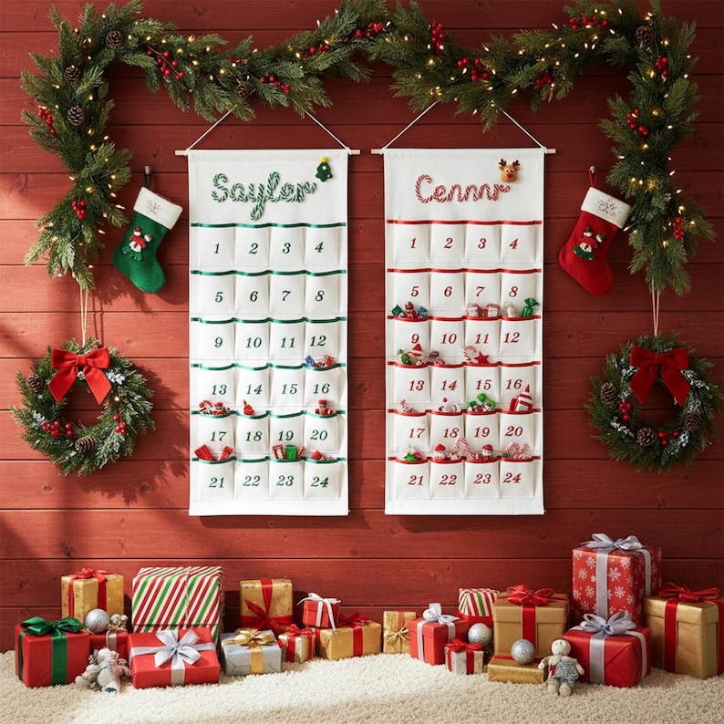 Personalized Christmas Advent Calendar With Yarn Name, Reusable Fabric ...